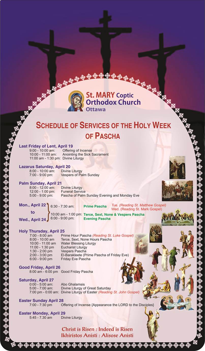 Holy Week Schedule – St. Mary Coptic Orthodox Church