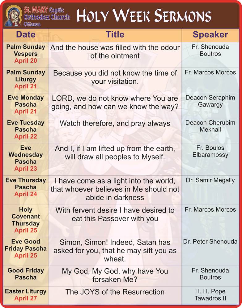 Sermon Schedule – St. Mary Coptic Orthodox Church