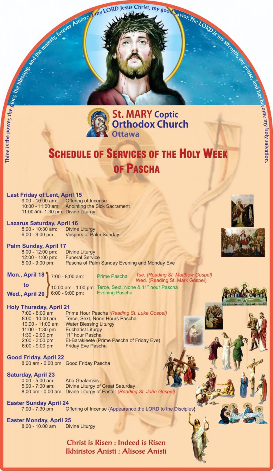 Holy Week Schedule – St. Mary Coptic Orthodox Church